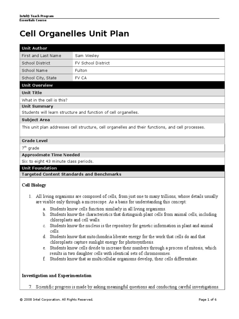 Cell Organelles Unit Plan | PDF | Cell (Biology) | Organisms