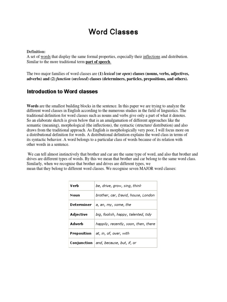 Word Classes in English | PDF | Part Of Speech | Adjective