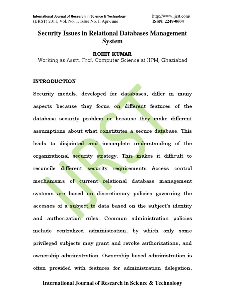 Security Issues in Relational Databases Management System PDF | PDF ...