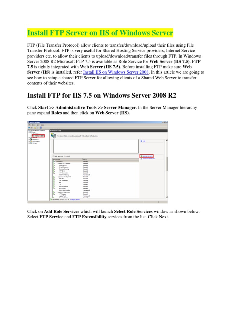 Install FTP Server On IIS Windows Server | PDF | File Transfer Protocol | Internet Information ...