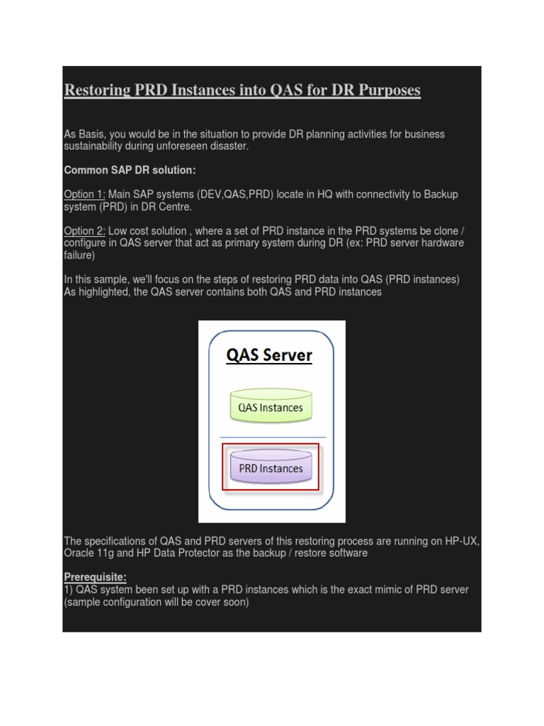 DR Purposes Restoring PRD Instances Into QAS | PDF | Computers | Technology & Engineering