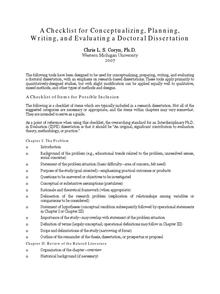 Dissertation Checklist | PDF | Hypothesis | Statistical Hypothesis Testing Dissertation Checklist | PDF | Hypothesis | Statistical Hypothesis Testing