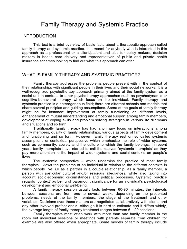 Family Therapy and Systemic Practice | PDF | Family Therapy | Psychotherapy