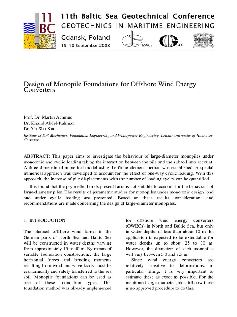 Design of Monopile Foundations for Offshore Wind Energy Converters ...