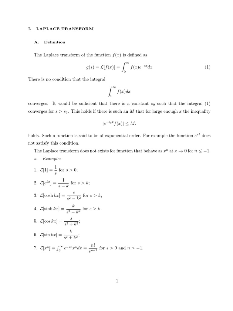 G(S) L (F (X) ) F (X) e DX: I. Laplace Transform | PDF | Mathematical Relations | Mathematical ...