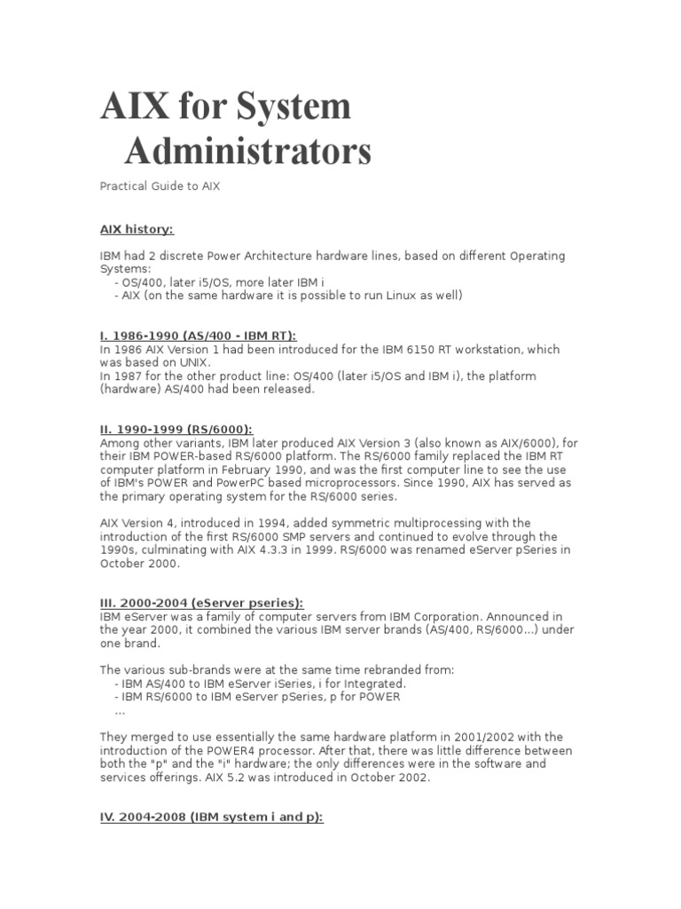 AIX For System Administrators: Practical Guide To AIX | PDF | Ibm System I | Computer Architecture