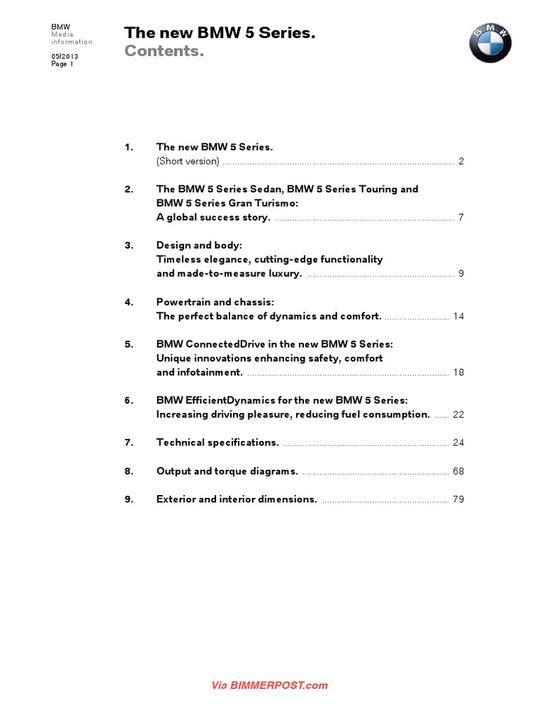 Contents.: The New BMW 5 Series | PDF | Fuel Economy In Automobiles ...