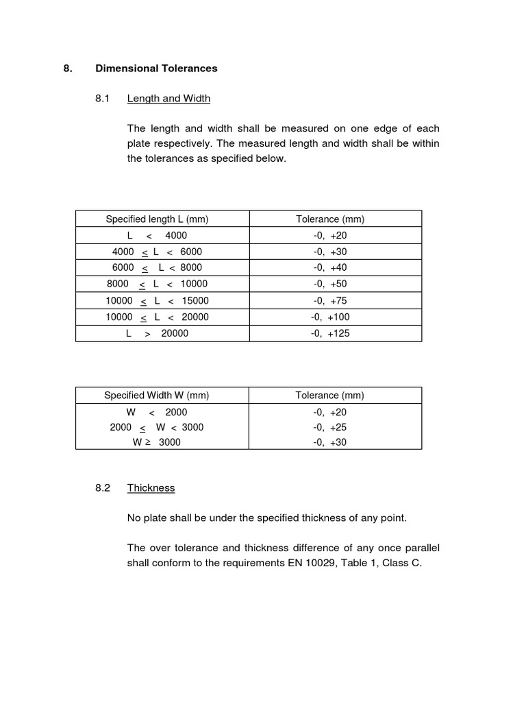 En 10029 Dimensional Tolerances | PDF