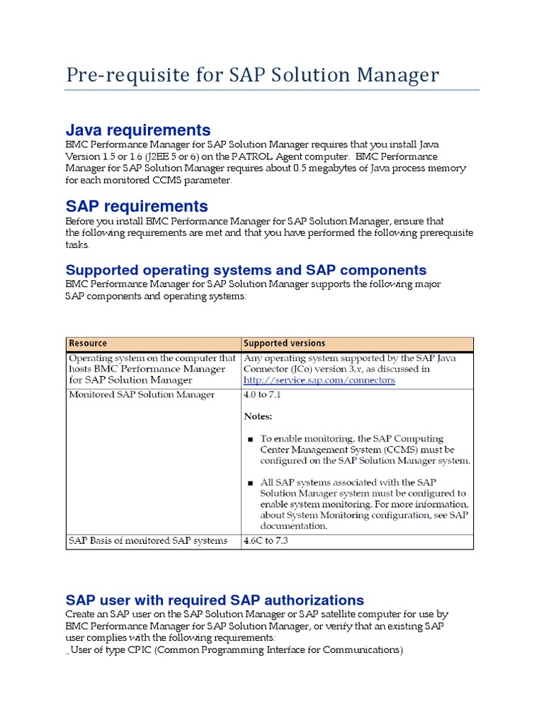 Pre-Requisite For SAP Solution Manager: Java Requirements | Download Free PDF | Server ...