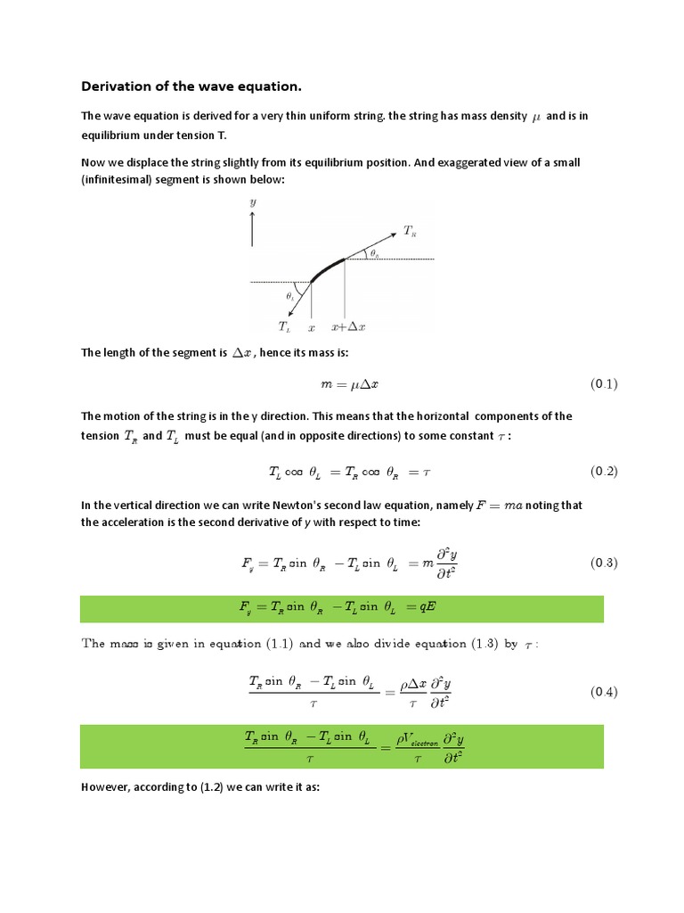 Derivation of The Wave Equation F Qe | PDF | Tension (Physics) | Wave ...