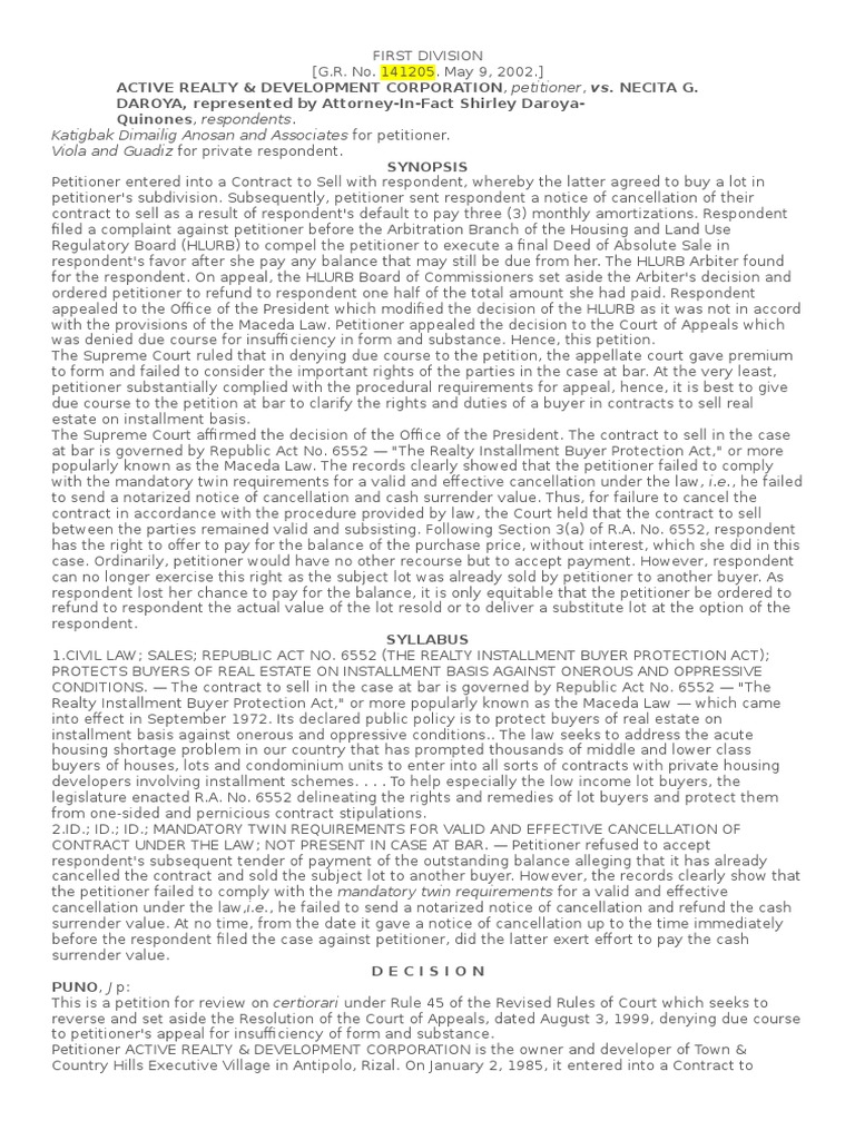 The Maceda Law Protects Buyers of Real Estate on Installment Basis ...