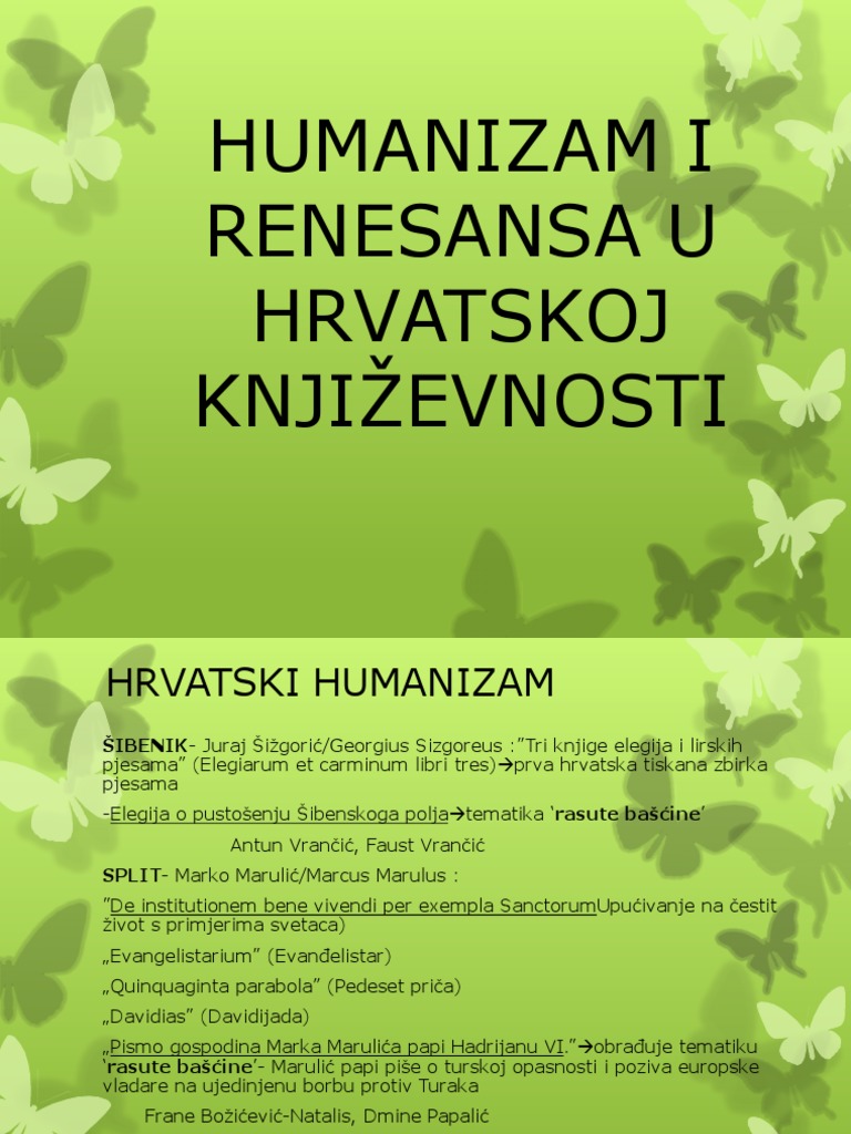 Humanizam i Renesansa u Hrvatskoj Knjizevnosti
