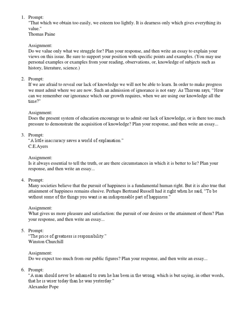 More Act Writing Prompts | PDF | Contentment | Knowledge