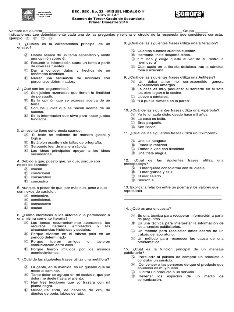 Examen de Español 3 Bloque 1 | PDF | Publicidad