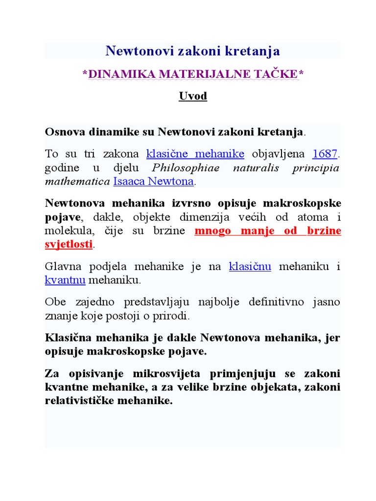 Dinamika-Newtonovi Zakoni | PDF