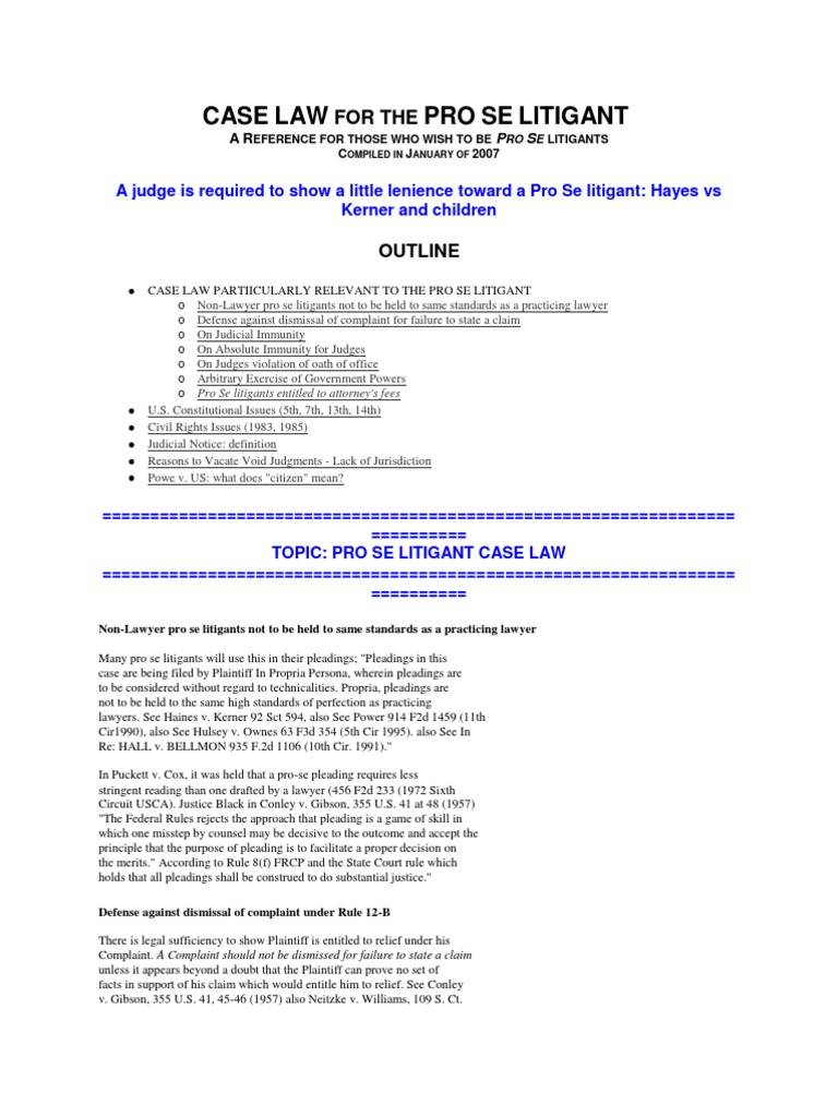 Pro Se Litigant Case Law Guide | PDF | Fourteenth Amendment To The ...