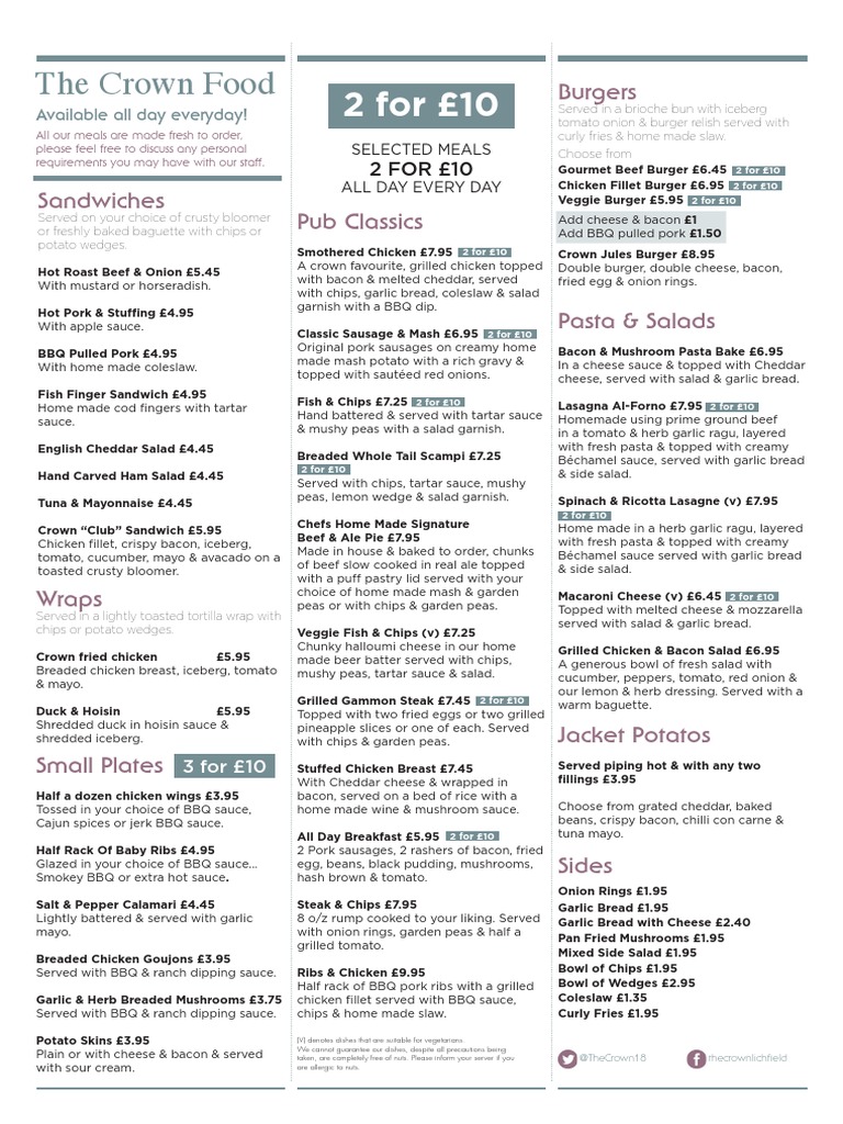 The Crown Menu | PDF | Salad | Hamburgers