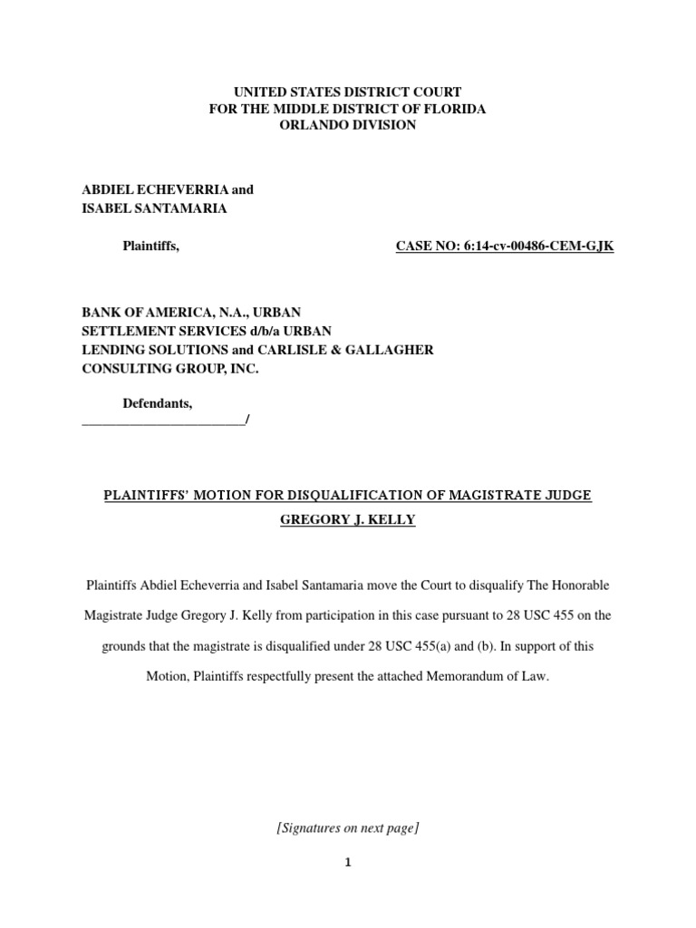Echeverria Vs Bank of America Motion To Disqualify Magistrate Judge - Privacy | PDF | Judicial ...