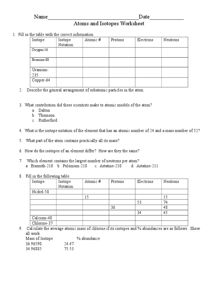 Atoms and Isotopes | PDF