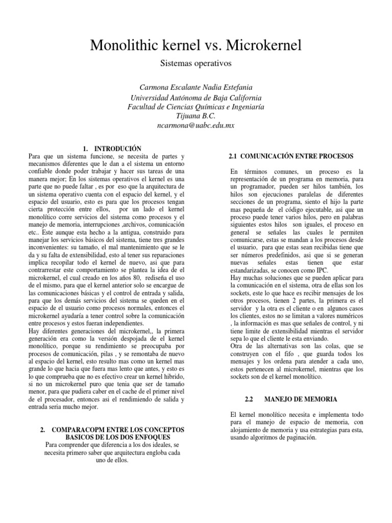 Monolithic Kernel Vs PDF | PDF | Kernel (sistema operativo) | Proceso ...