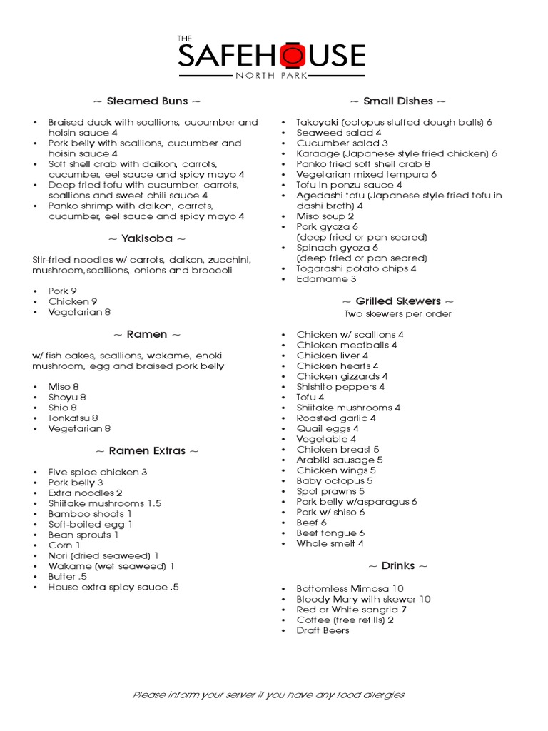 Safehouse Menu | PDF