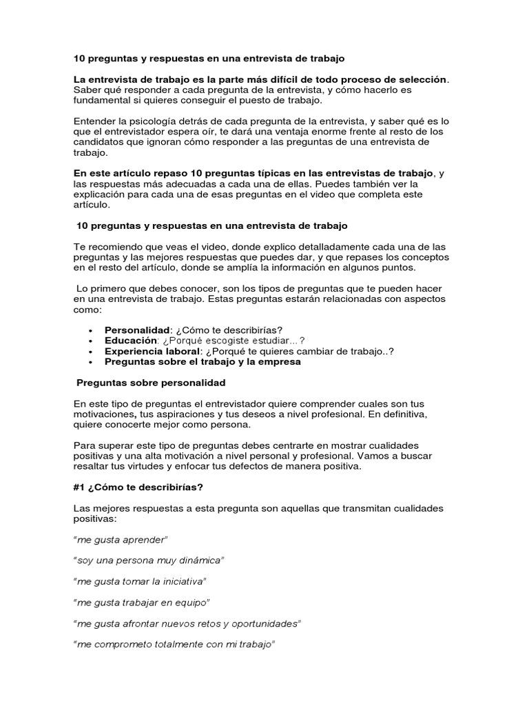 10 preguntas y respuestas en una entrevista de trabajo.docx ...