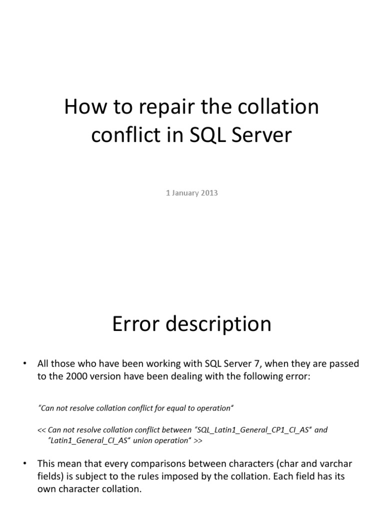 How To Repair The Collation Conflict in SQL | PDF | Collation | Sql