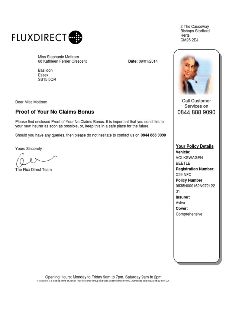 Proof of Your No Claims Bonus: Call Customer Services On | Download ...