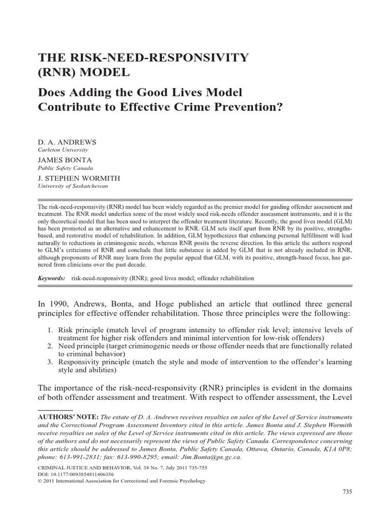 RNR GLM (Andrews Bonta Wormith 2011) PDF | PDF | Psychopathy | Motivation