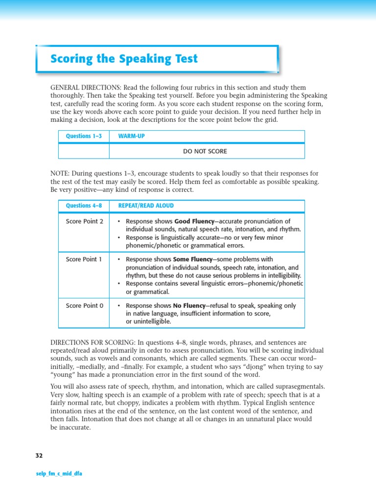 Scoring The Speaking Test | PDF | Speech | Verb