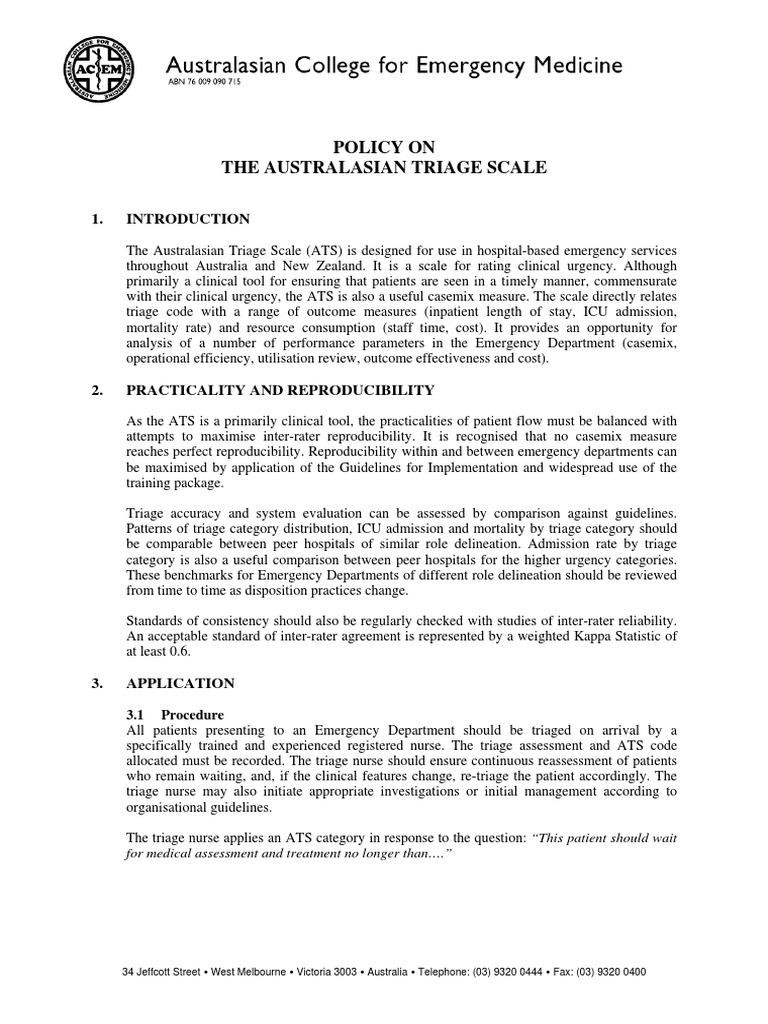 Australian Model Triage Scale | PDF | Emergency Department | Patient