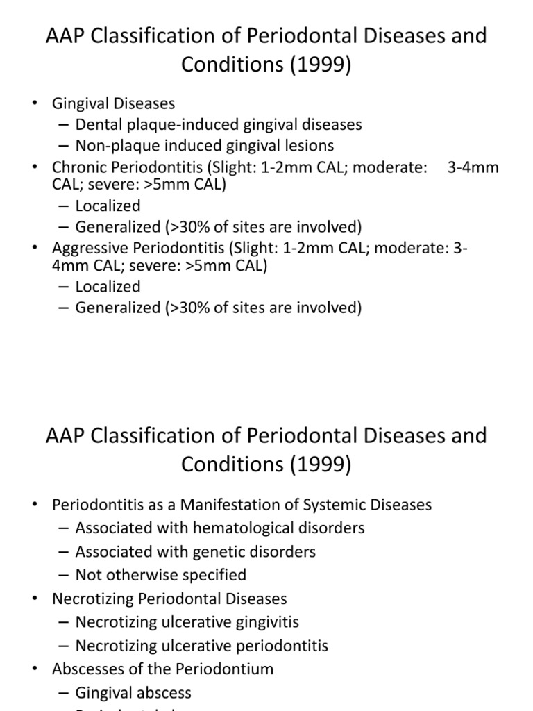 A Comprehensive Review of the 1999 American Academy of Periodontology ...