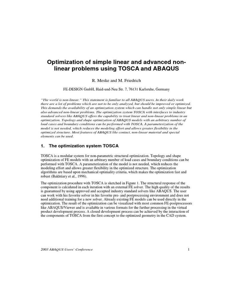 TOSCA Optimization for ABAQUS Models | PDF | Deformation (Engineering ...