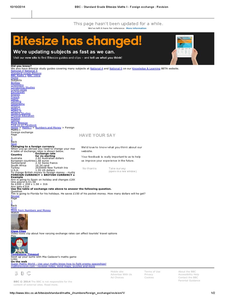 BBC - Standard Grade Bitesize Maths I - Foreign Exchange - Revision ...