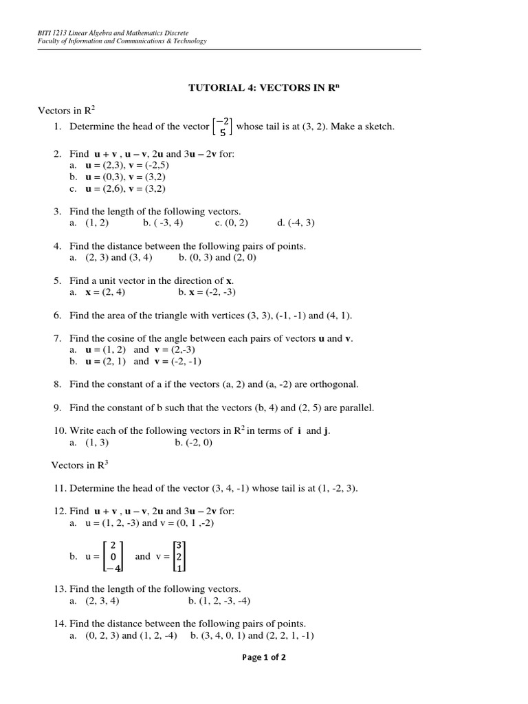 Tutorial 4 Vectors in RN | PDF | Vector Space | Linear Algebra