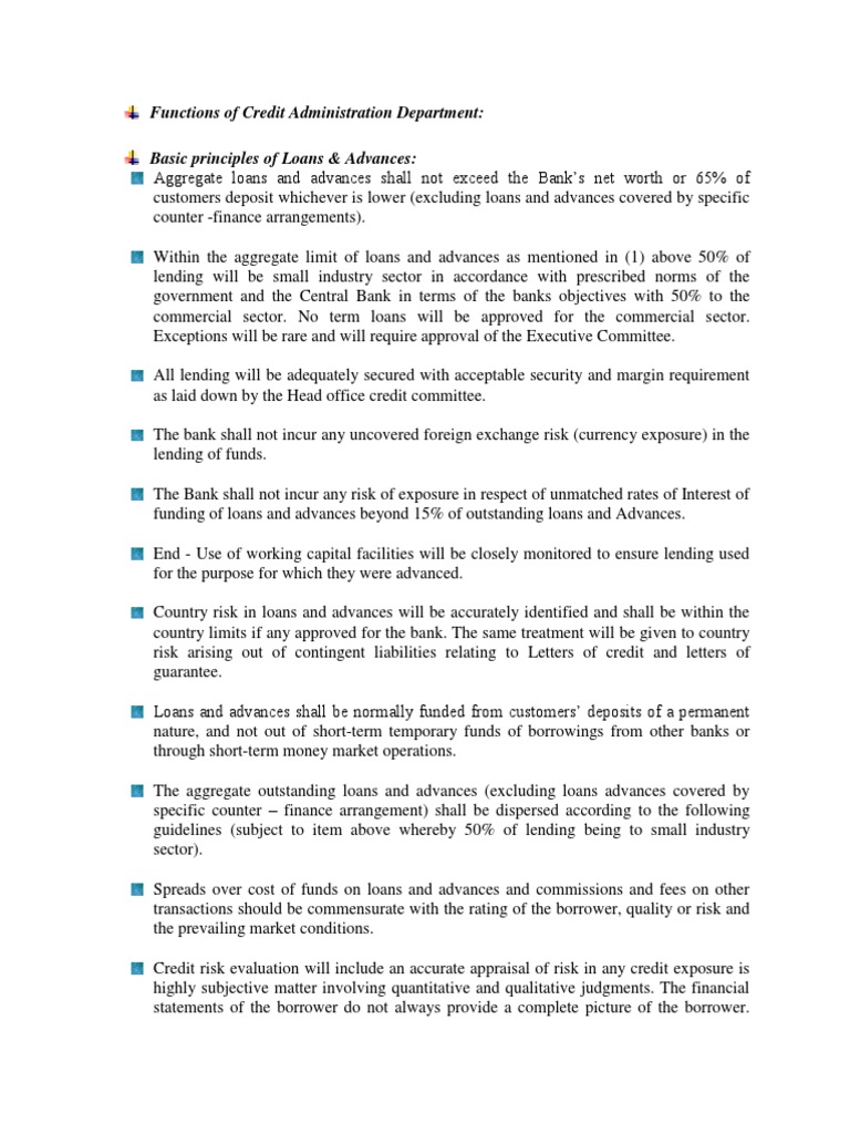 Functions of Credit Administration Department.docx | Loans | Credit