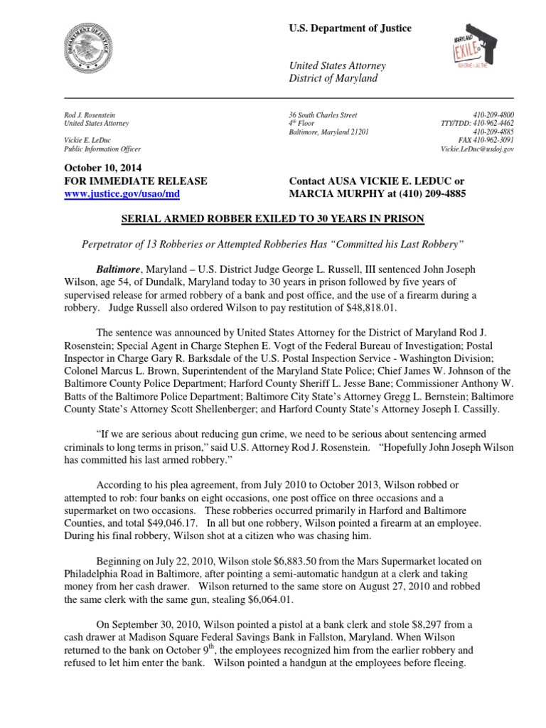 United States Attorney District of Maryland: WWW - Justice.gov/usao/md ...
