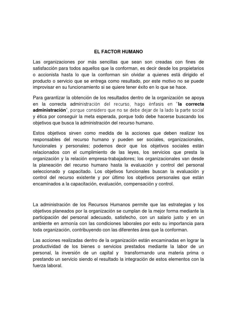 El Factor Humano | PDF | Gestión de recursos humanos | Planificación