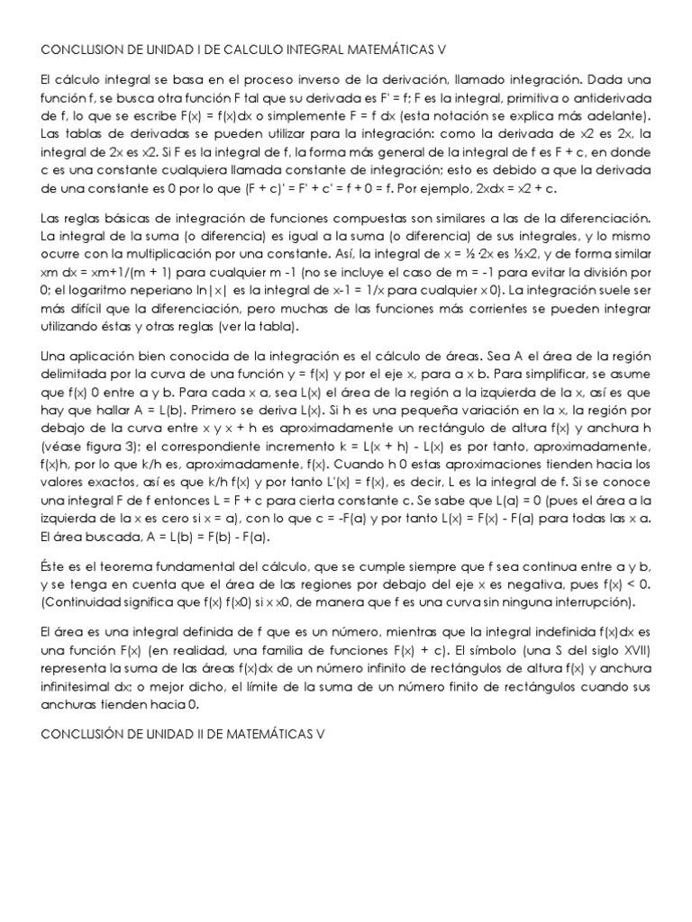 Conclusion de Unidad de Calculo Integral Matemáticas V | PDF | Integral ...