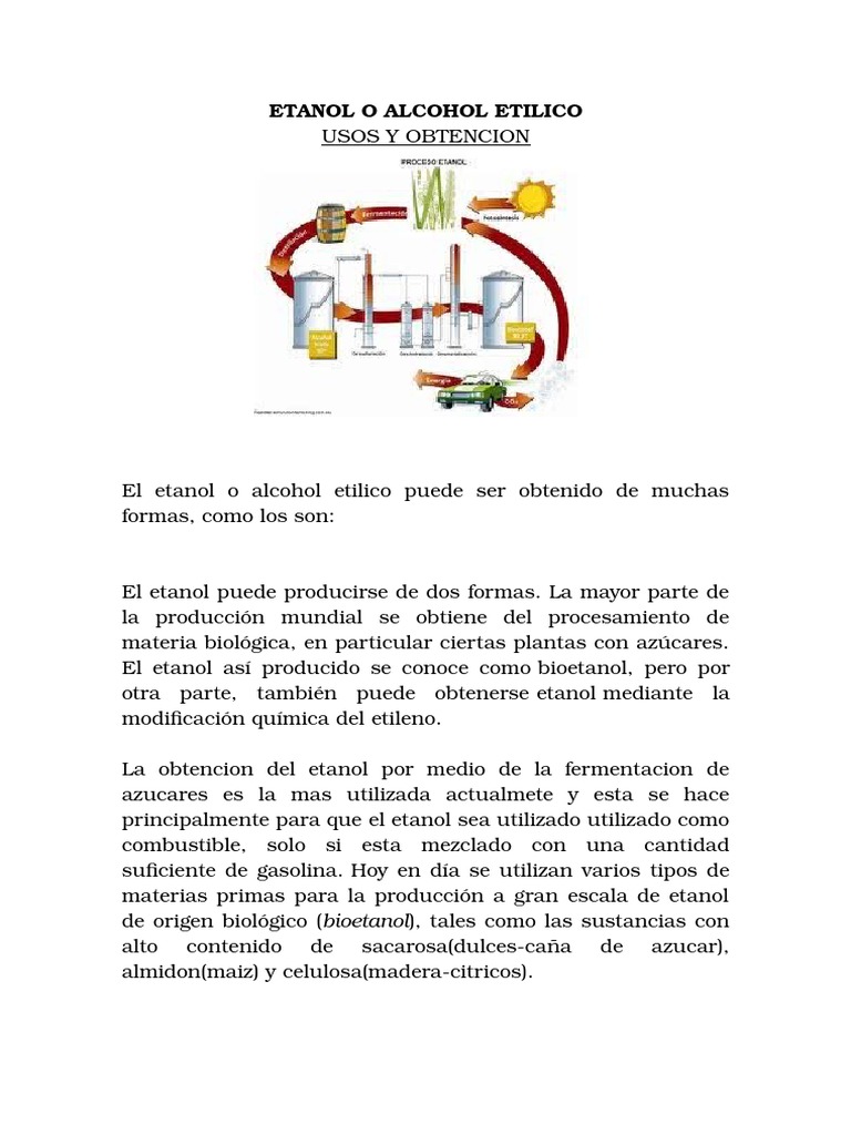 Usos y obtención del etanol | PDF | Etanol | Alcohol
