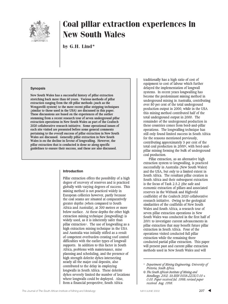Coal Pillar Extraction Experiences in | PDF | Coal Mining | Mining