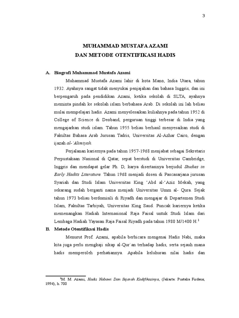 Muhammad Mustafa Azami Dan Metode Otentifikasi Hadis | PDF