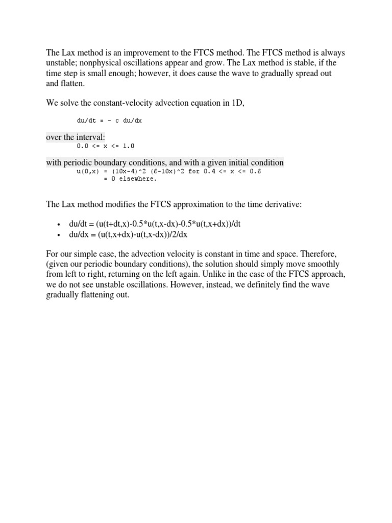 Lax Method for 1D Advection Equation | PDF | Teaching Methods ...
