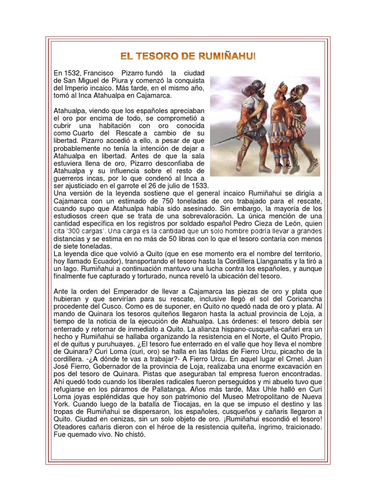 Leyenda del Tesoro de Rumiñahui | PDF | Francisco Pizarro | Imperio Inca