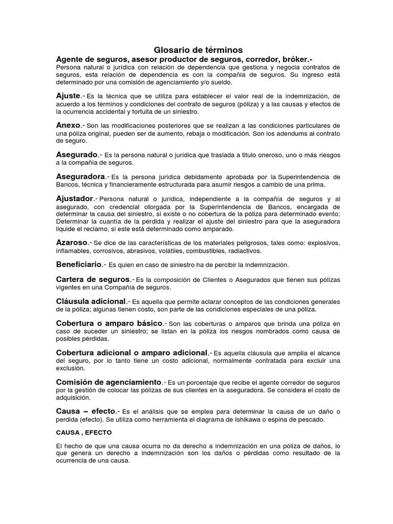Glosario de Términos de Seguros | PDF | Póliza de seguros | Reaseguro