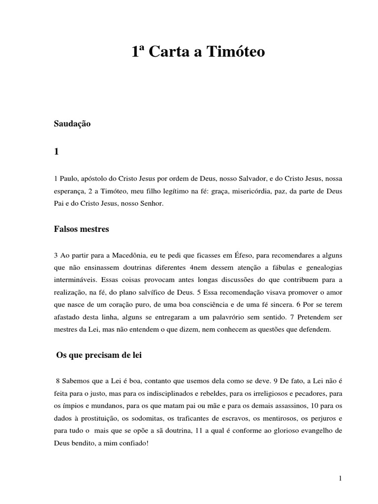 1 Carta A Timóteo PDF | PDF | Fé | Santo