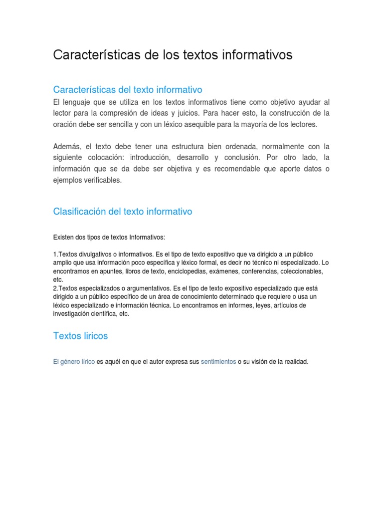 Características de Los Textos Informativos | PDF