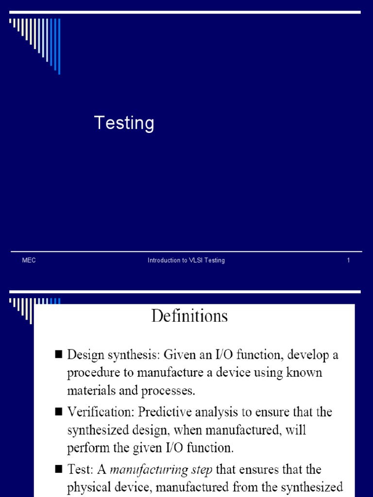 Testing Introduction To Vlsi Testing 1 Mec Pdf Verification And Validation Systems