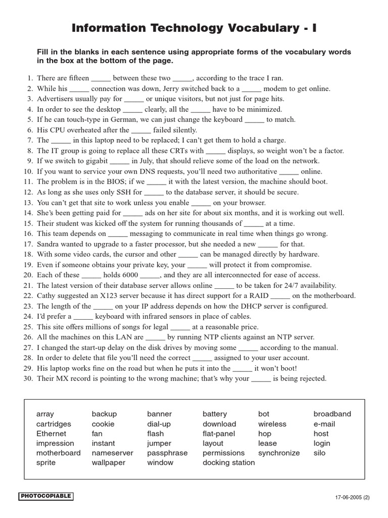 Vocabulary Information Technology I Pdf Pdf Computer Network Backup
