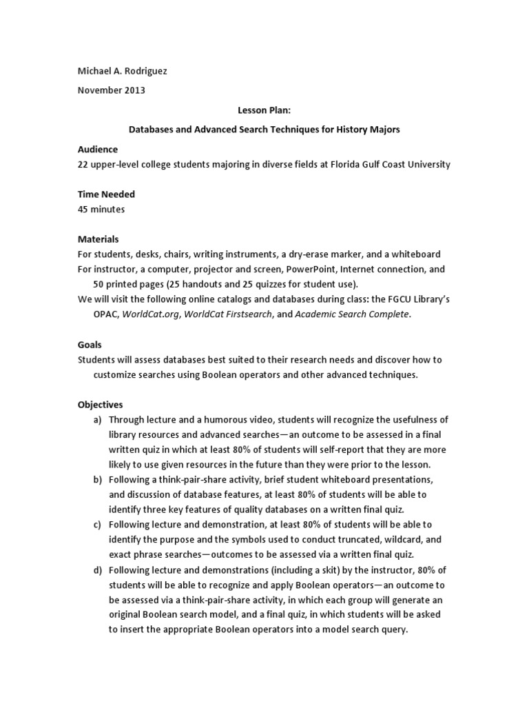 Information Literacy Lesson Plan | PDF | Information Retrieval ...